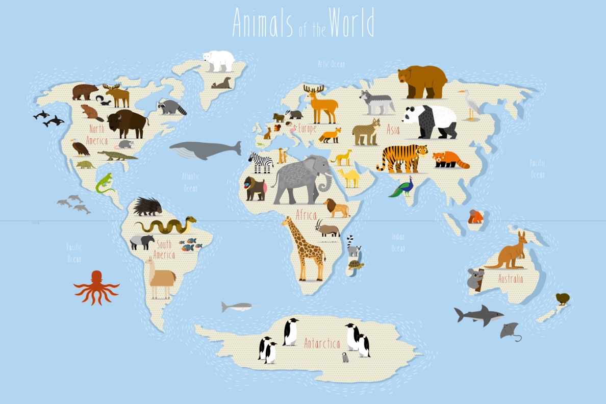 nextART. Animals Map Light Blue